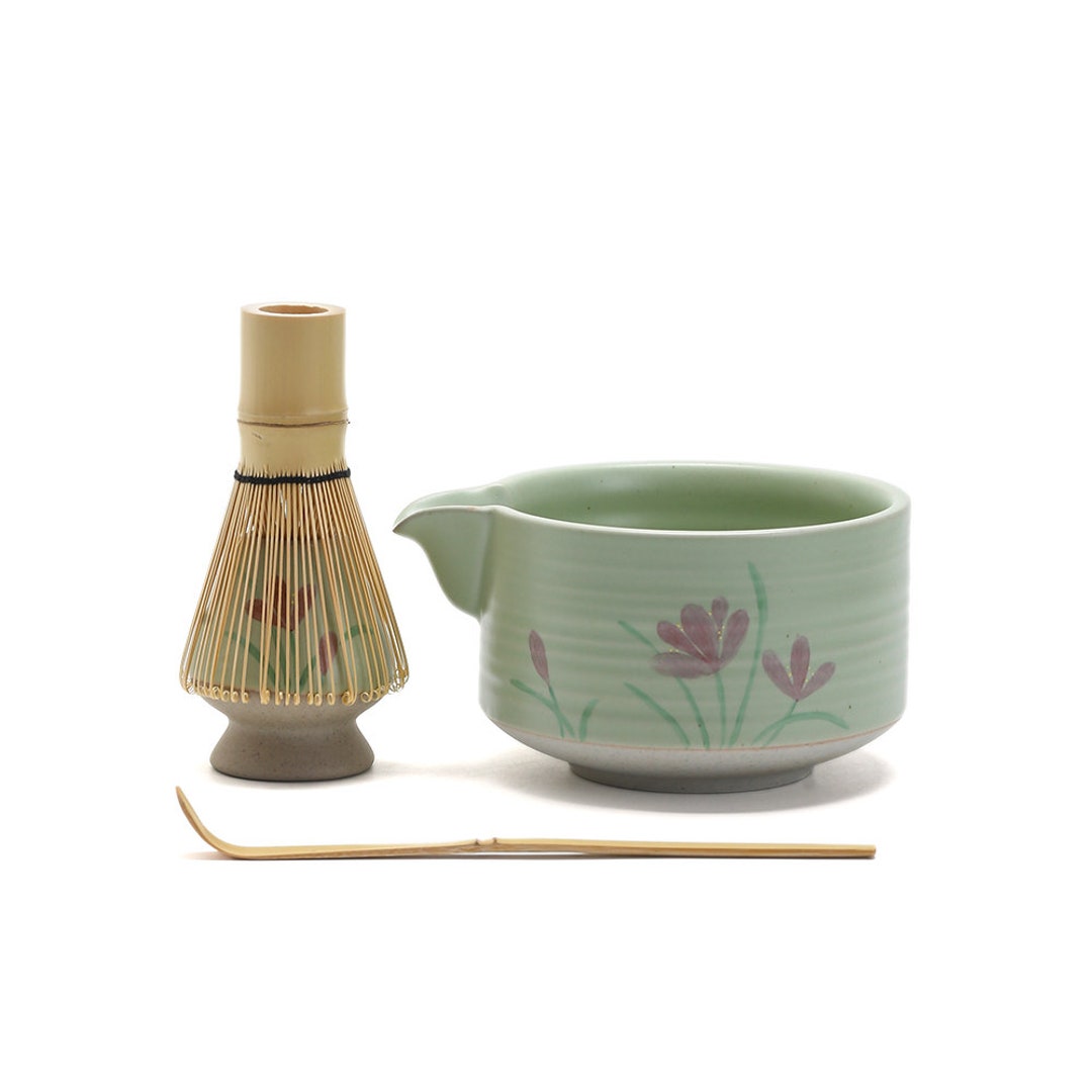 Hand-painted Rain Orchird Ceramic Matcha Bowl With Spout Green Ceramic ...
