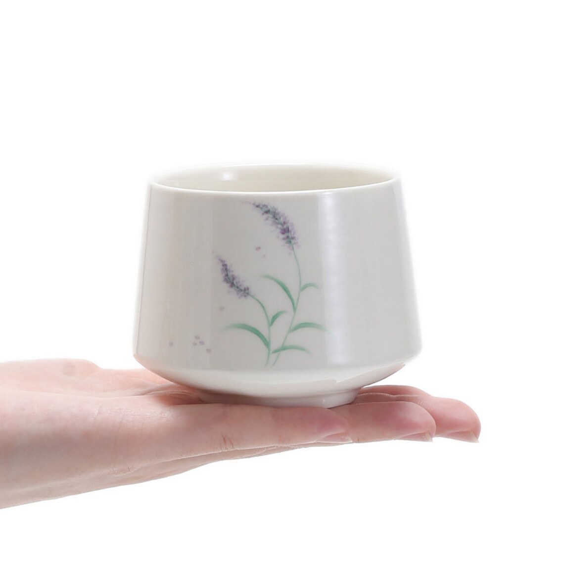 Hand-painted Lavender Ceramic Matcha Cup Set of 2 Cups White Ceramic ...