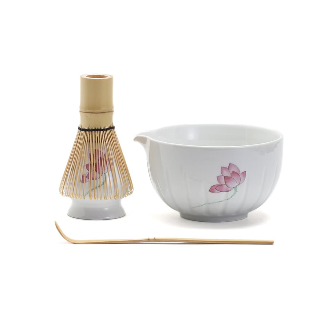 Hand-painted Lotus Ceramic Matcha Bowl With Spout Matcha Whisk Set ...