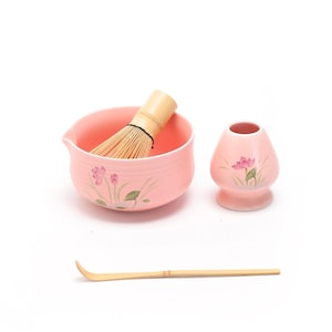 Hand-painted Lotus Ceramic Matcha Bowl With Spout Bamboo Whisk and ...