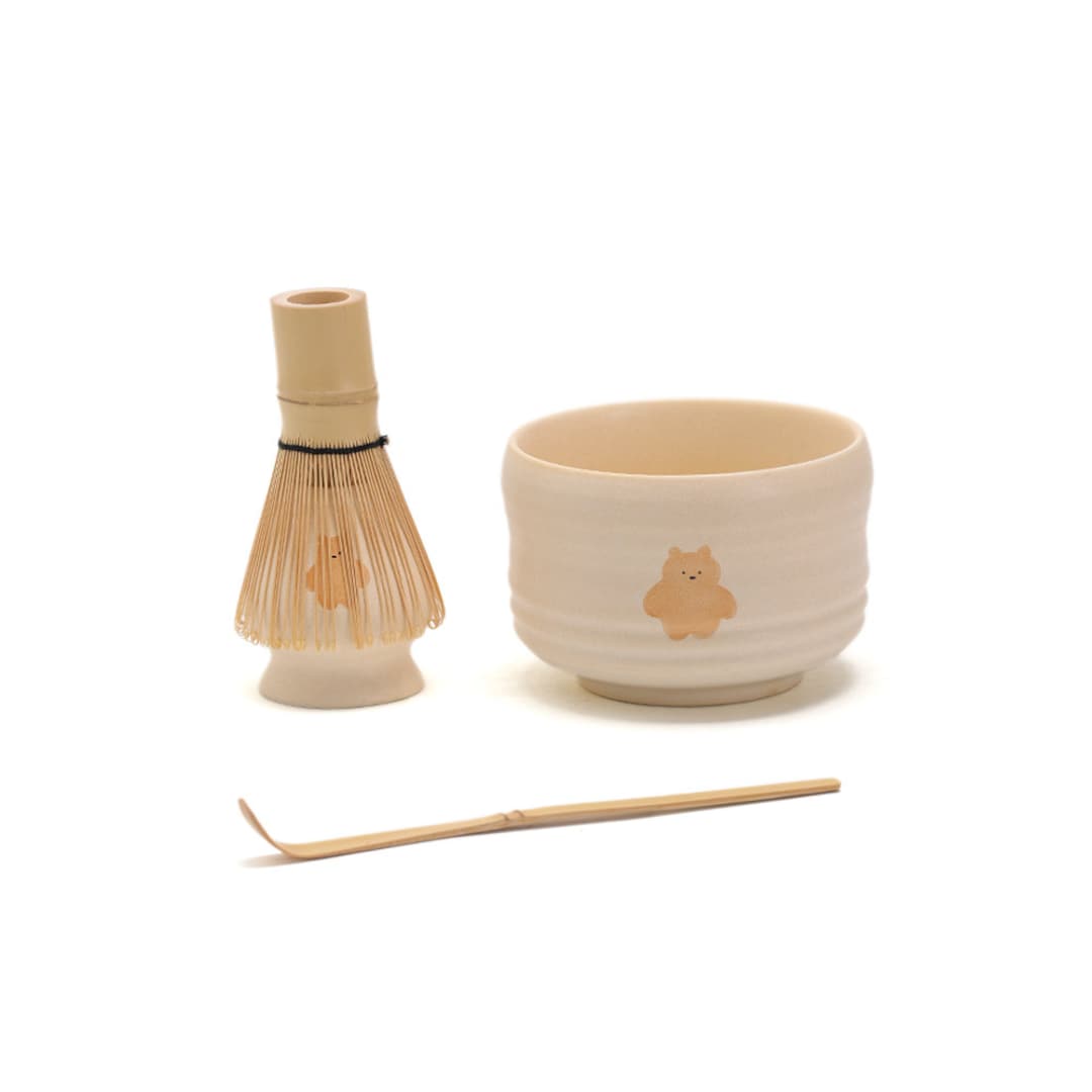 Hand-painted Brown Bear Ceramic Matcha Bowl With Bamboo Whisk and ...