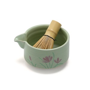 Hand-painted Rain Orchird Ceramic Matcha Bowl With Spout Green Ceramic ...