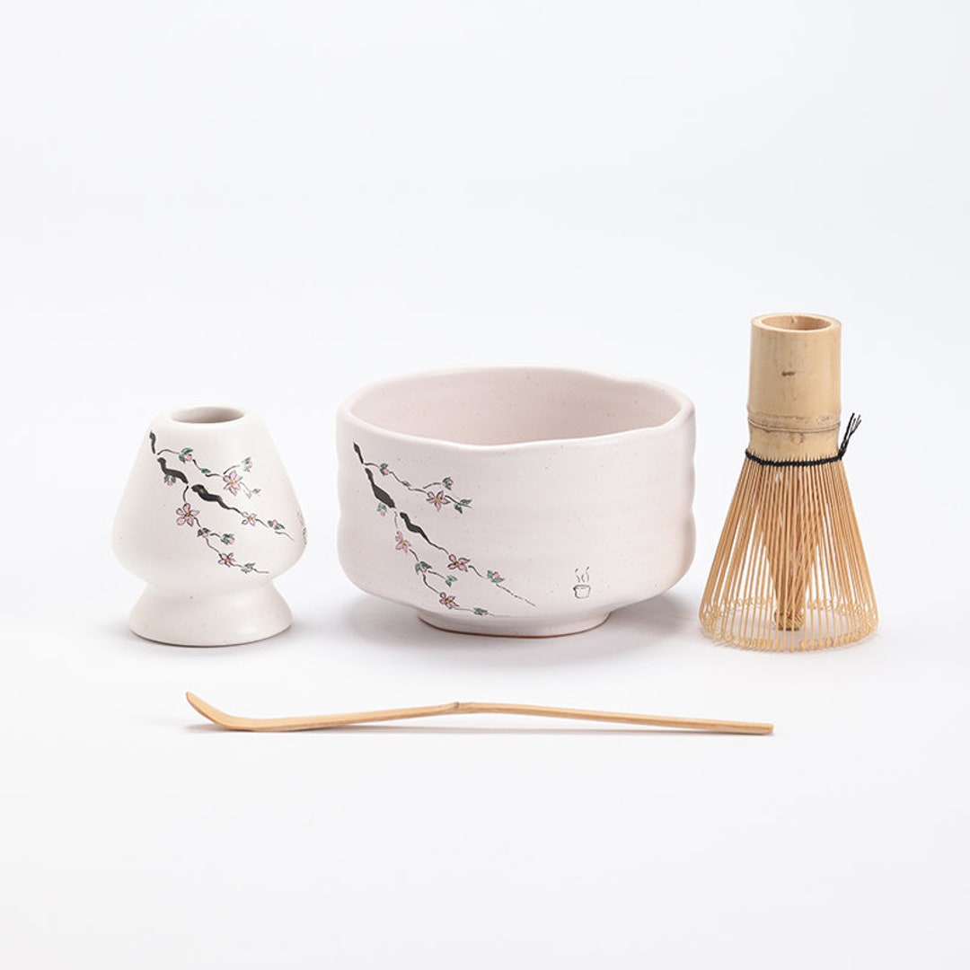 Hand-painted Plum Blossom Ceramic Matcha Bowl With Bamboo Whisk and ...