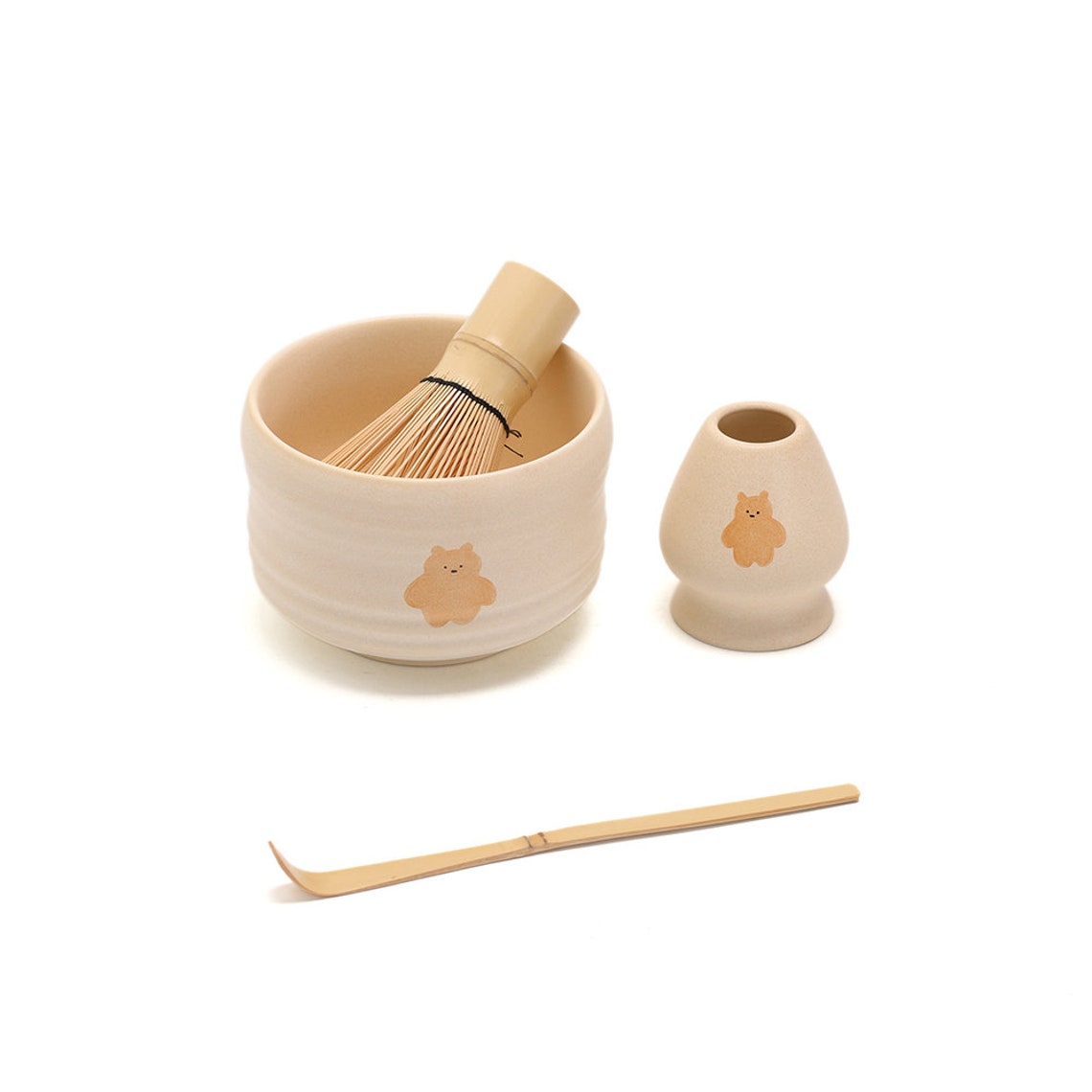 Hand-painted Brown Bear Ceramic Matcha Bowl With Bamboo Whisk and ...
