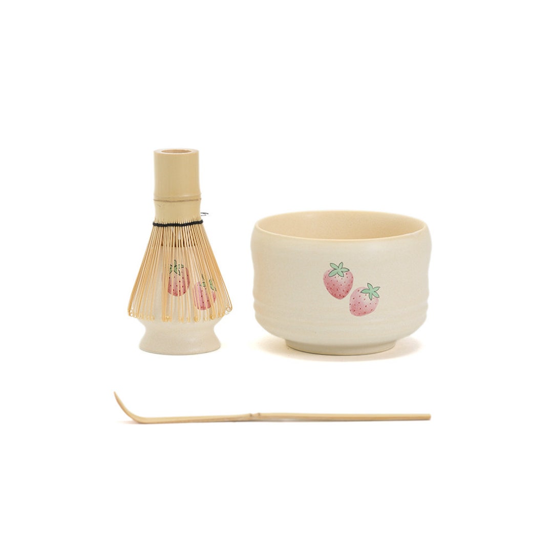 Hand-painted Strawberry Matcha Set With Bamboo Whisk and Chasen Holder ...