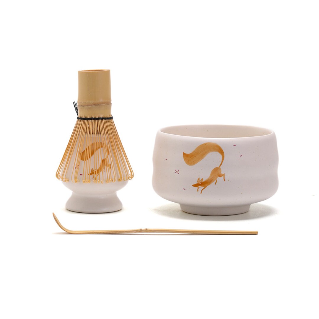 Hand-painted Fox Ceramic Matcha Bowl With Bamboo Whisk and Chasen ...