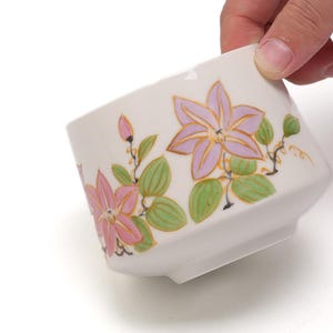 Hand-painted Flower Ceramic Matcha Cup Set of 2 Cups Green Ceramic Tea ...