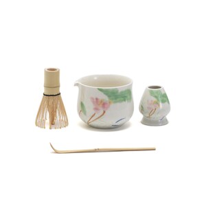 Hand-painted Lotus Ceramic Matcha Kit With Spout Bamboo Whisk and ...