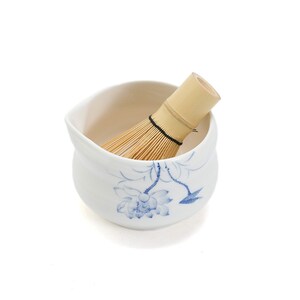 Hand-painted Blue Lotus Ceramic Matcha Bowl With Bamboo Whisk and Whisk ...