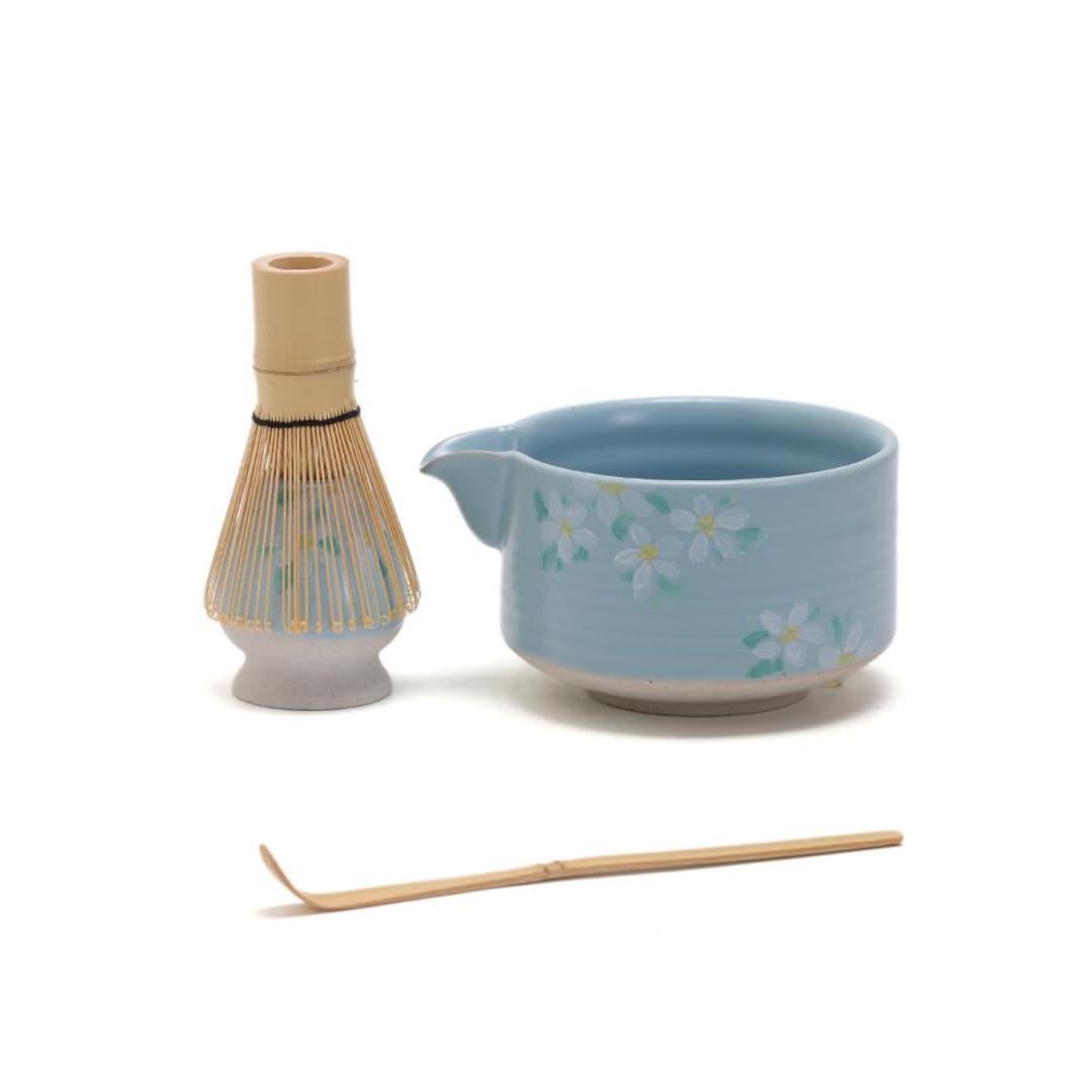 Hand-painted Flower Ceramic Matcha Bowl With Spout Bamboo Whisk and ...