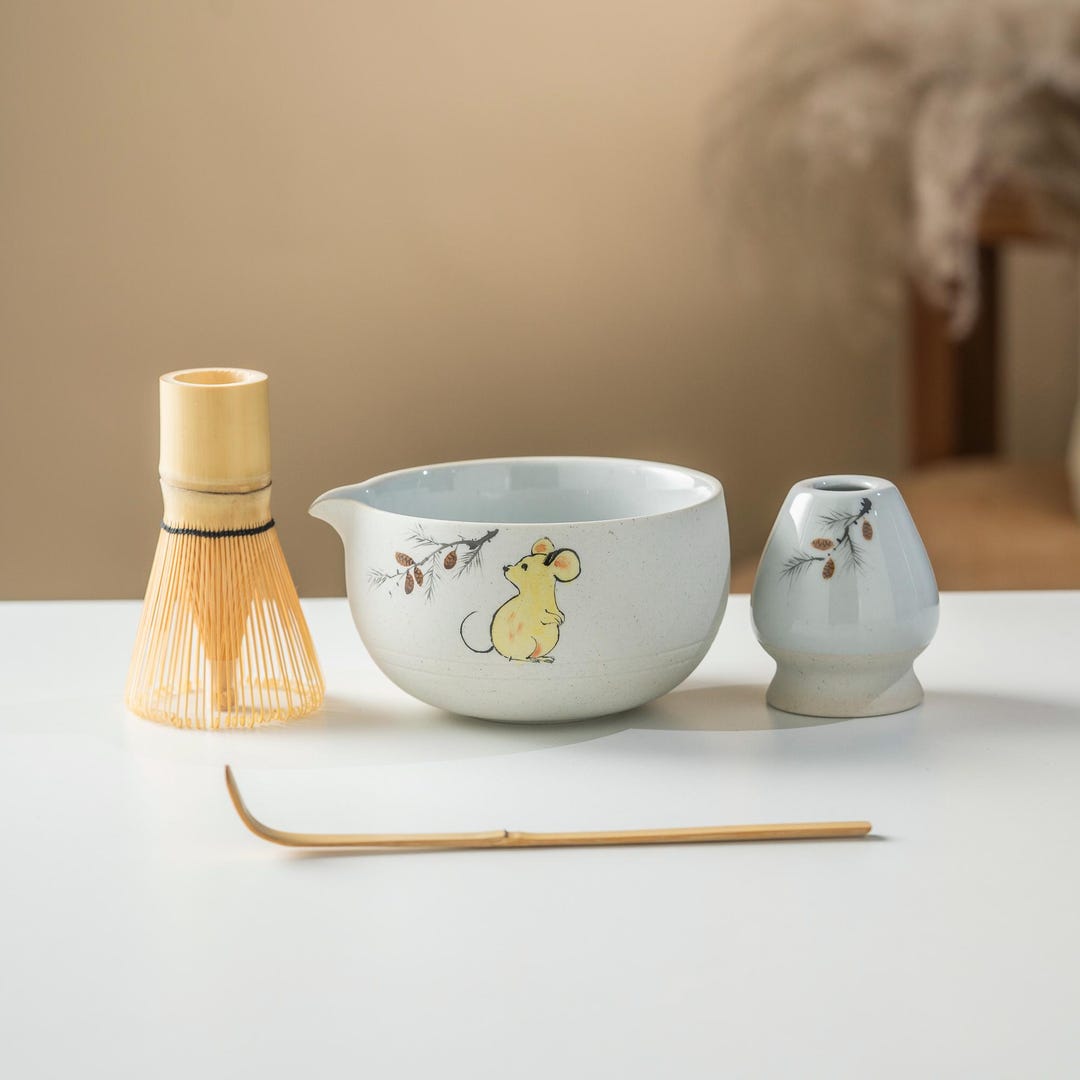 Hand-painted Mouse Ceramic Matcha Bowl Set 400ml - Etsy
