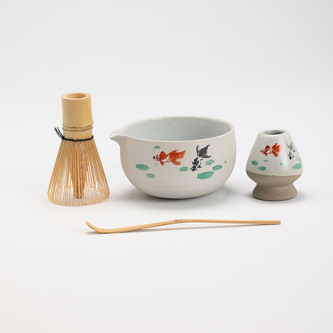 Hand-painted Fish Ceramic Matcha Bowl With Bamboo Whisk and Chasen ...