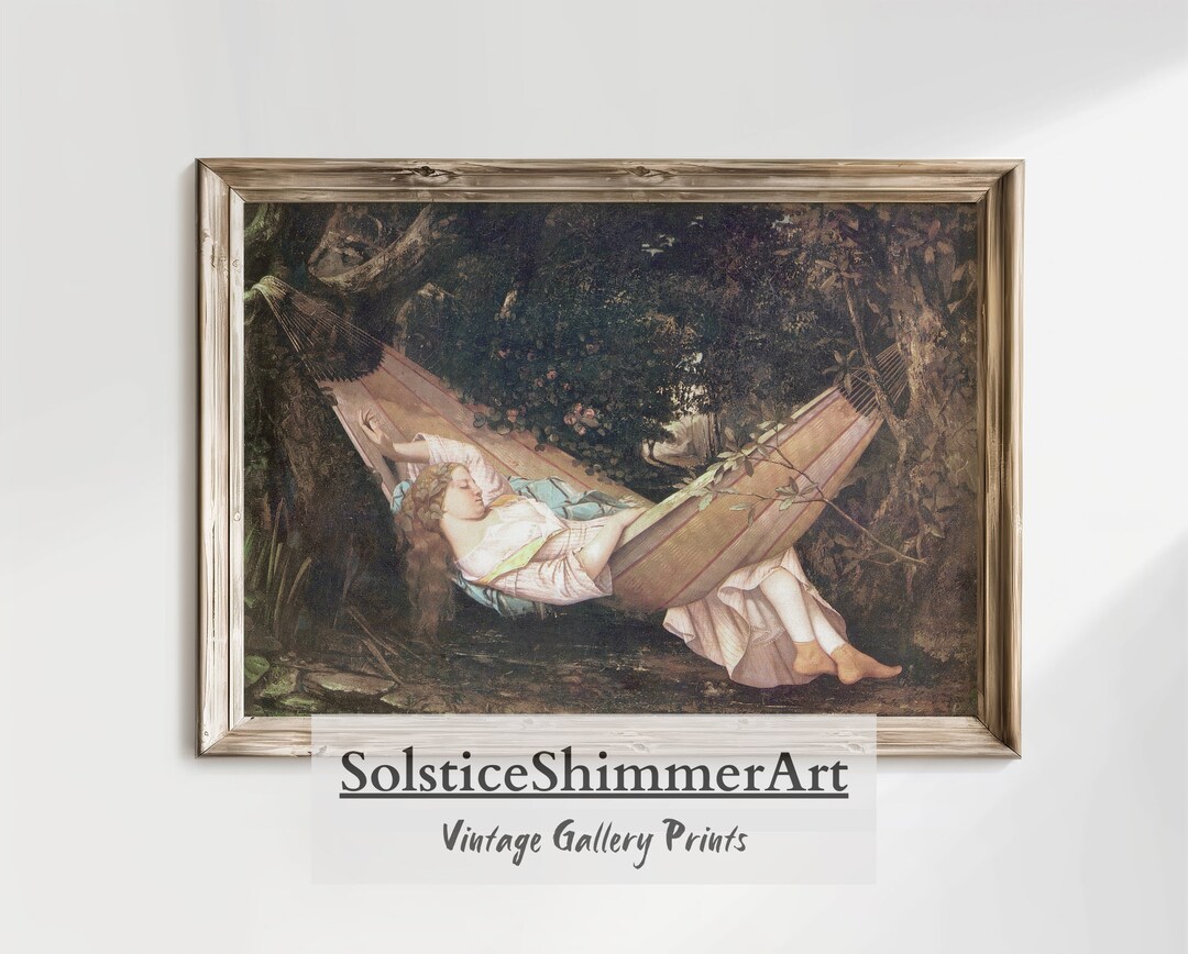 Buy Vintage Oil Painting of a Tired Woman in Hammock | Neutral Tone ...
