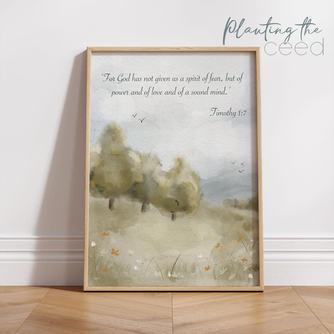 2 Timothy 1:7 Bible Verse Wall Art, Watercolor Landscape Print, Rolling ...