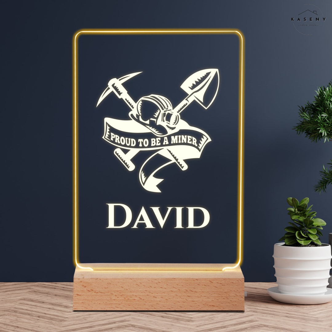 Gift for Miner Custom Proud to Be a Miner on Night Light Mining Tools ...