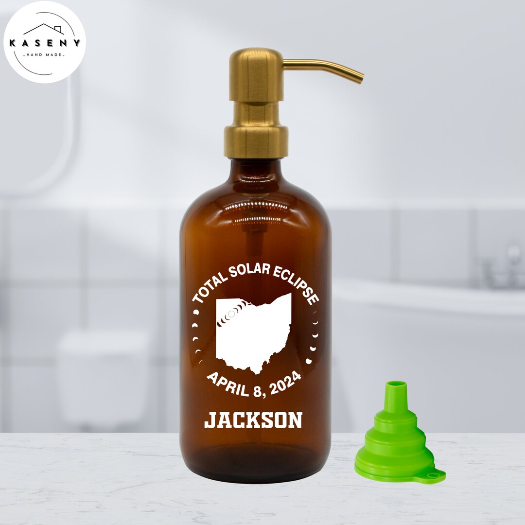 Total Solar Eclipse 2024 Custom Glass Soap Bottle Ohio State Shape Path ...