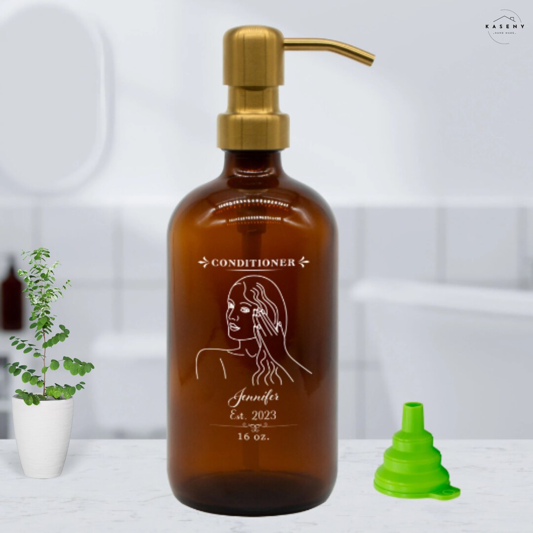 Personalized Name Amber Glass Shampoo Bottles With Custom Name Printed ...