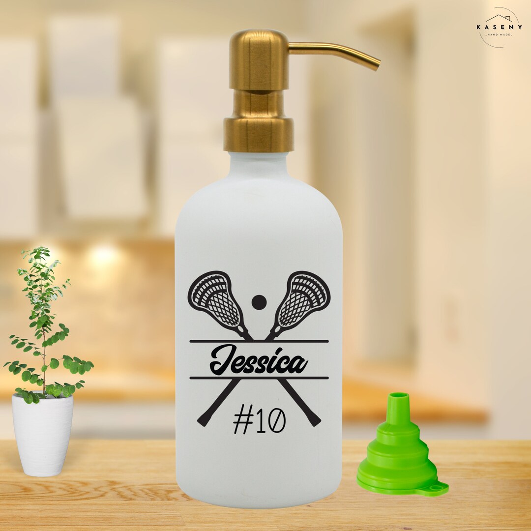 Custom Lacrosse Glass Bottle Dispenser - Personalize Sports Name on ...