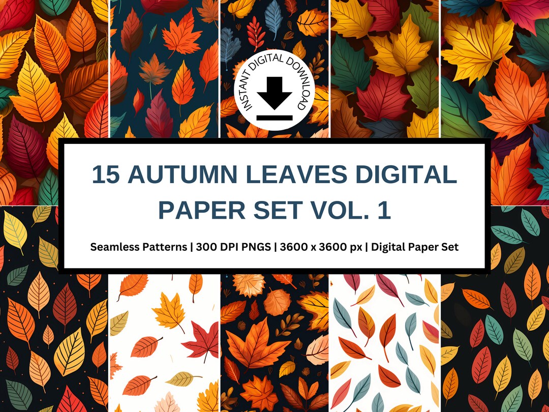 15 Autumn Leaves Digital Paper Set | Autumn Leaf Repeat Pattern ...