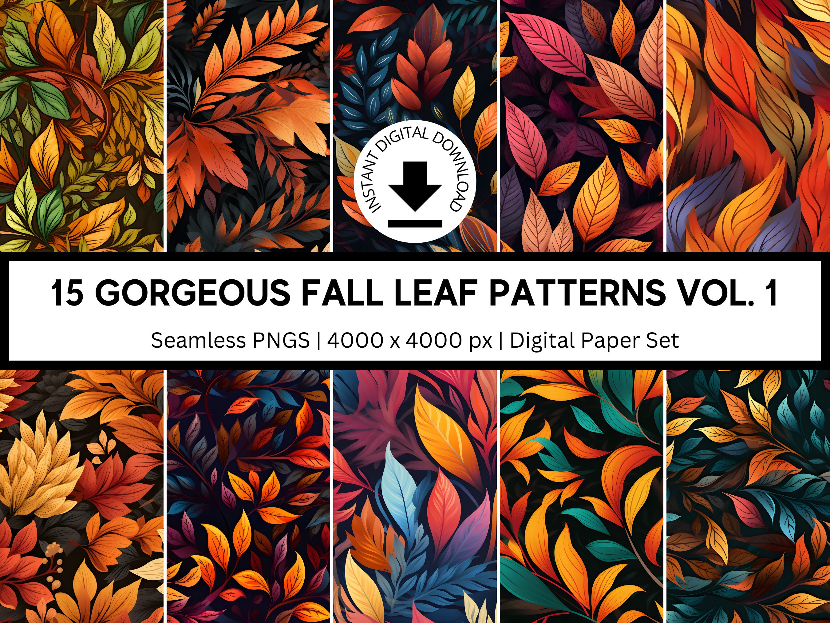 15 Fall Leaf Digital Paper Pack Autumn Patterns for Graphic - Etsy