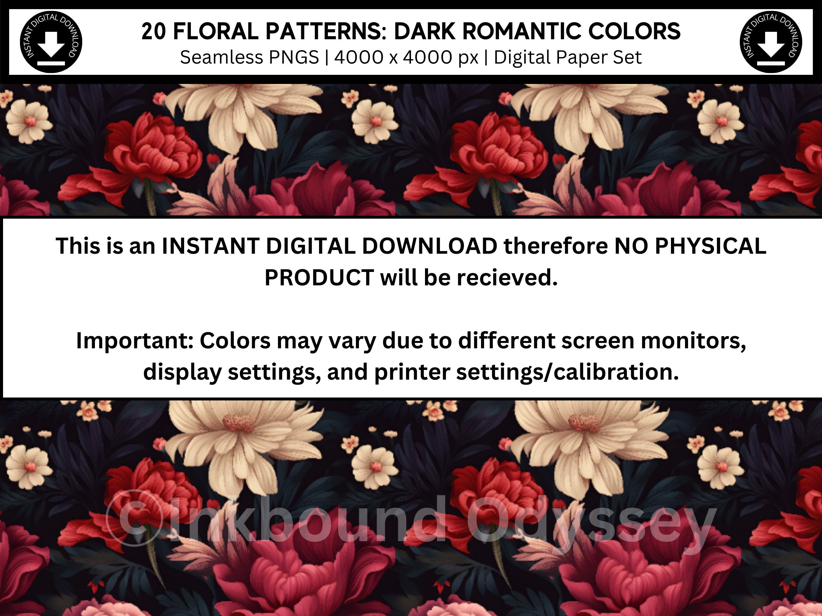 20 Floral Digital Paper Set Dark Romantic Colors DIY Crafts Graphic ...