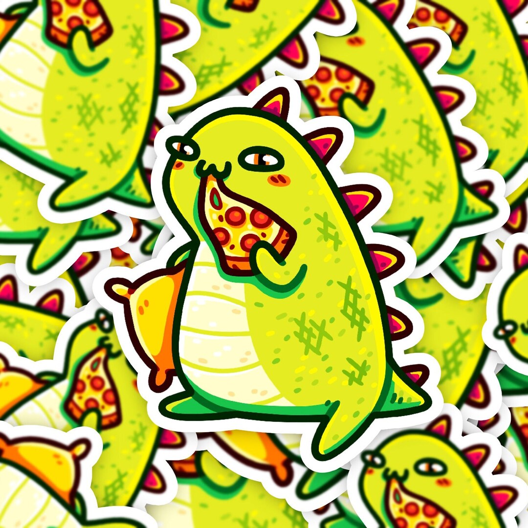 Funny Dinosaur Sticker, T-rex Sticker, Dinosaur Pizza Sticker, Meme ...