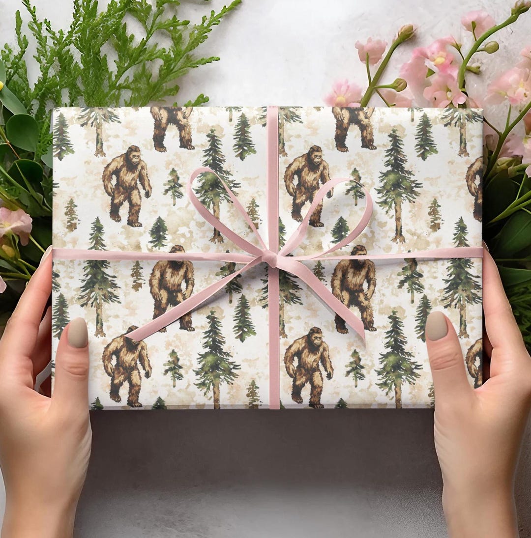 Watercolor Bigfoot Wrapping Paper, Sasquatch Gift Wrap, Funny ...