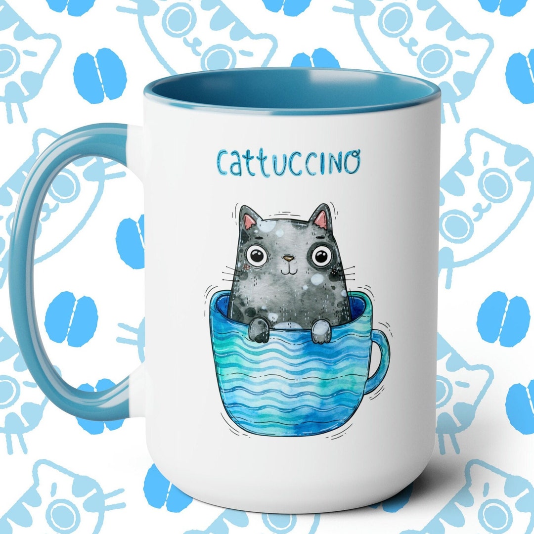 Cattuccino Cat Mug, Blue Cute Coffee Cup, Cat Gift, Cat Owner Gift ...