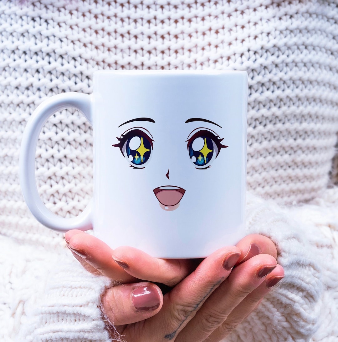 Happy Anime Face Mug, Manga Style Coffee Cup Gift, Japanese Art, Anime ...