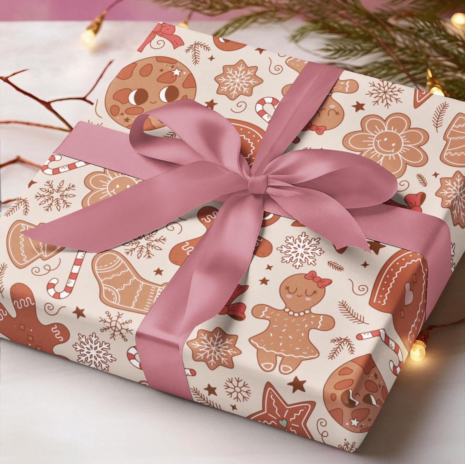 Gingerbread Wrapping Paper, Gingerbread Man Gift Wrap, Retro Christmas ...