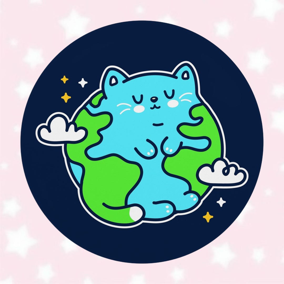 Earth Cat Mouse Pad, Kawaii Cat Art, Earth Mouse Pad, Cute Kitten Mouse ...