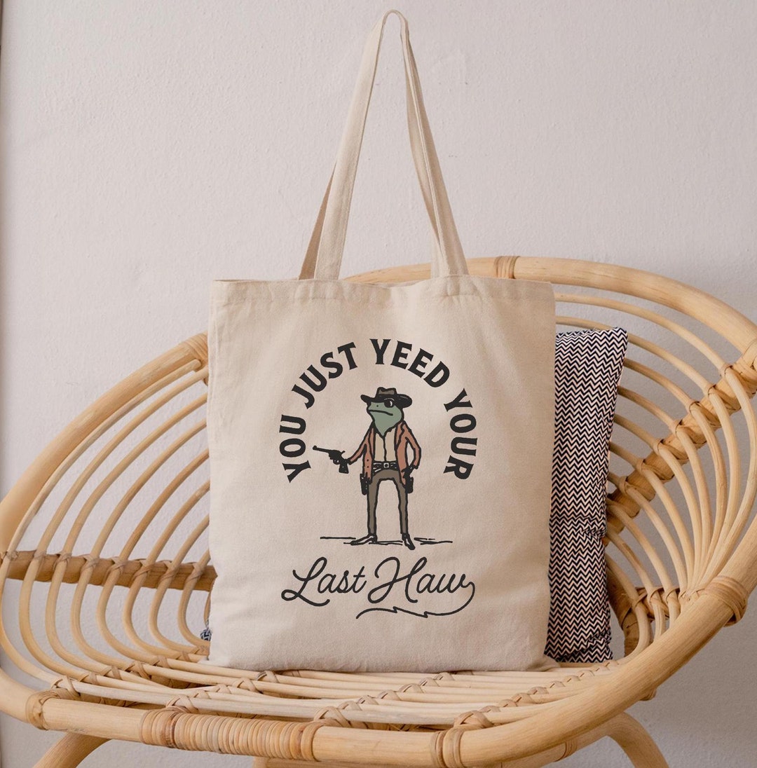 Funny Frog Cowboy Tote Bag, Frog Meme Tote Bag, Cowboy Gift, Joke Tote ...