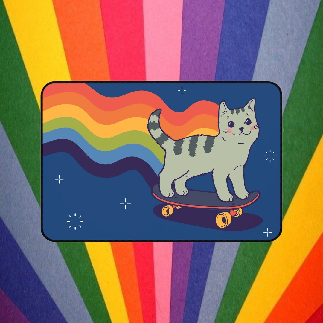 Nyan Cat Desk Mat, Rainbow Cat Mouse Pad, Skateboard Desk Mat, Meme ...