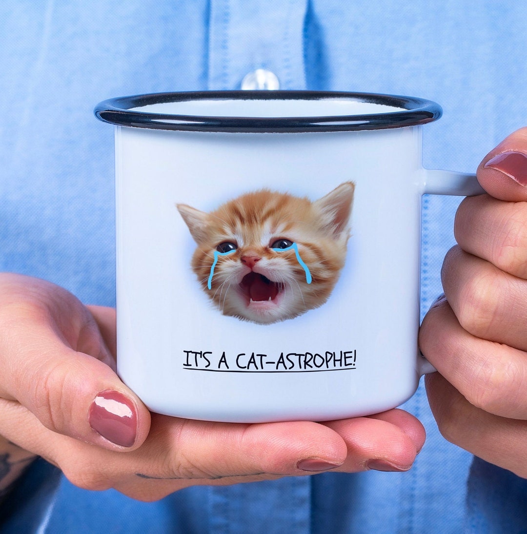Crying Cat Camping Mug, Funny Meme Mug, Gag Gift, Sad Kitten Art ...