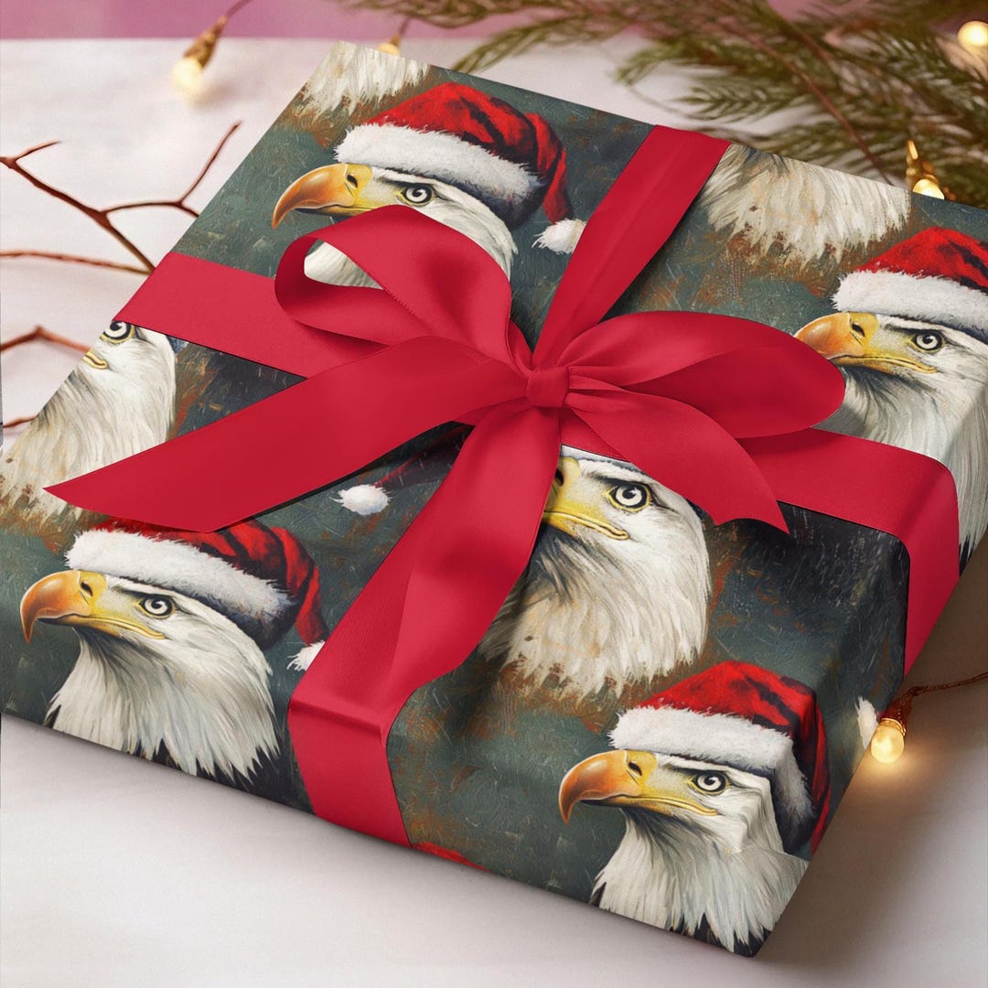 Christmas Eagle Wrapping Papers, Bald Eagle With Santa Hat Gift Wrap ...