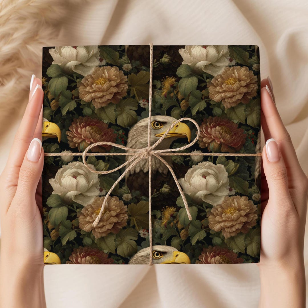 Floral Bald Eagle Wrapping Papers, Patriot Gifts Wrap for Her, Flower ...
