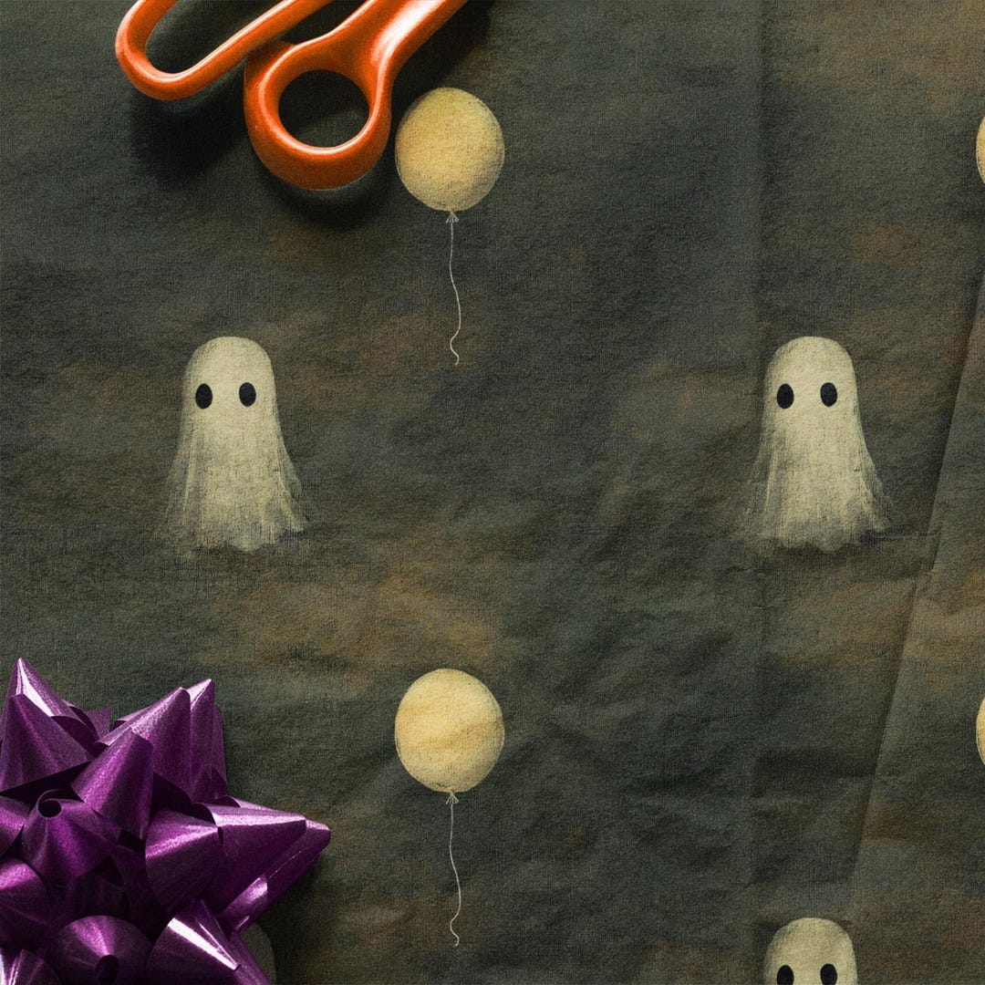 Cute Ghost With Balloon Wrapping Papers, Halloween Ghost Gift Wrap ...
