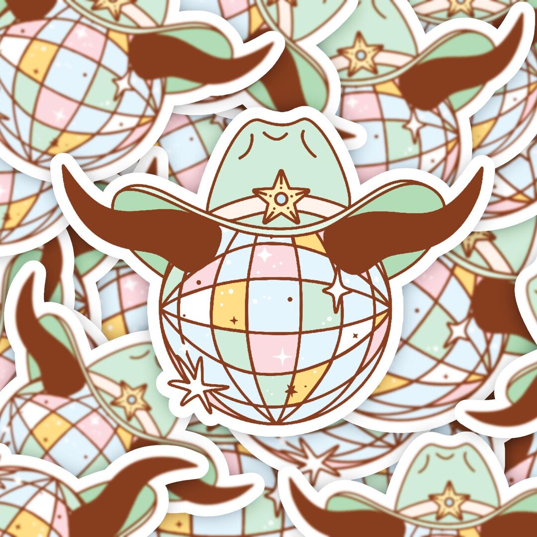 Funny Disco Ball Sticker, Cowboy Hat Sticker, Disco Cowboy Sticker ...