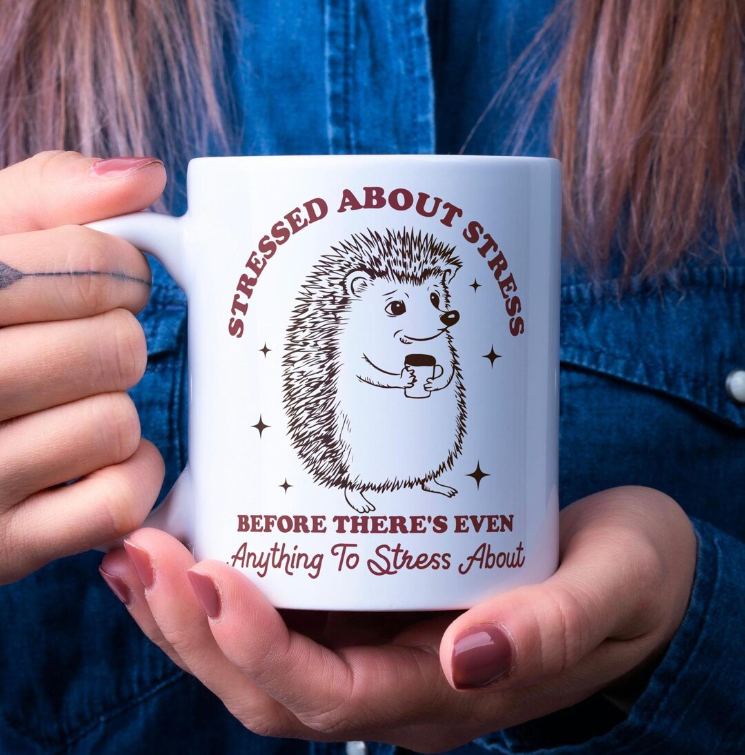 Stressed About Stress Mug, Mental Health Mug, Funny Hedgehog Mug, Cute ...