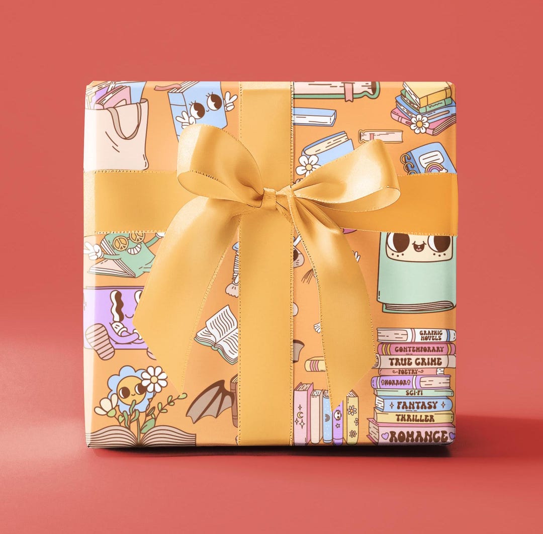 Retro Book Wrapping Papers, Cute Books Gift Wrap, Funny Librarian Gift ...