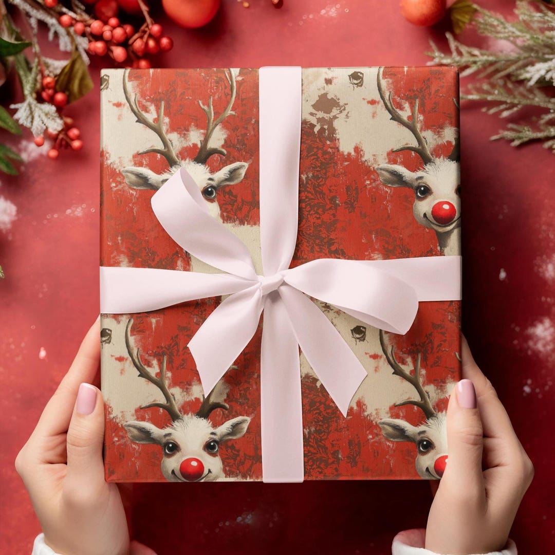 Funny Festive Reindeer Wrapping Paper, Rudolph the Red Nosed Reindeer ...