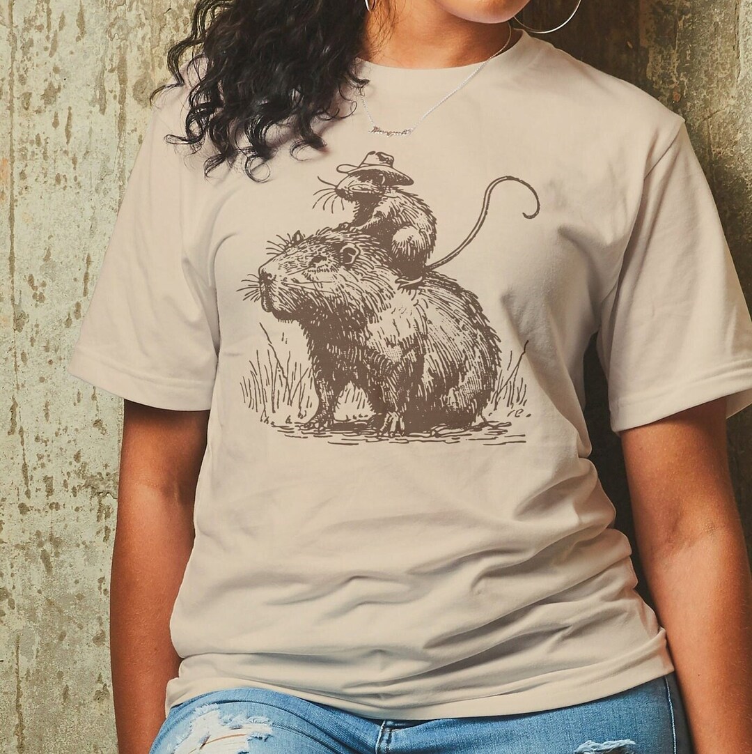 Rat Riding A Capybara Shirt, Animal Art Tee, Cowboy Rat Tee, Funny ...