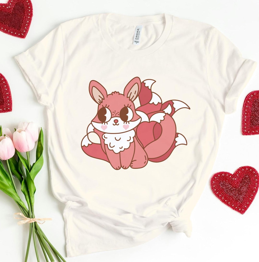 Cute Kitsune Shirt, Funny Cryptid Tee, Cute Valentines Shirt, Retro ...