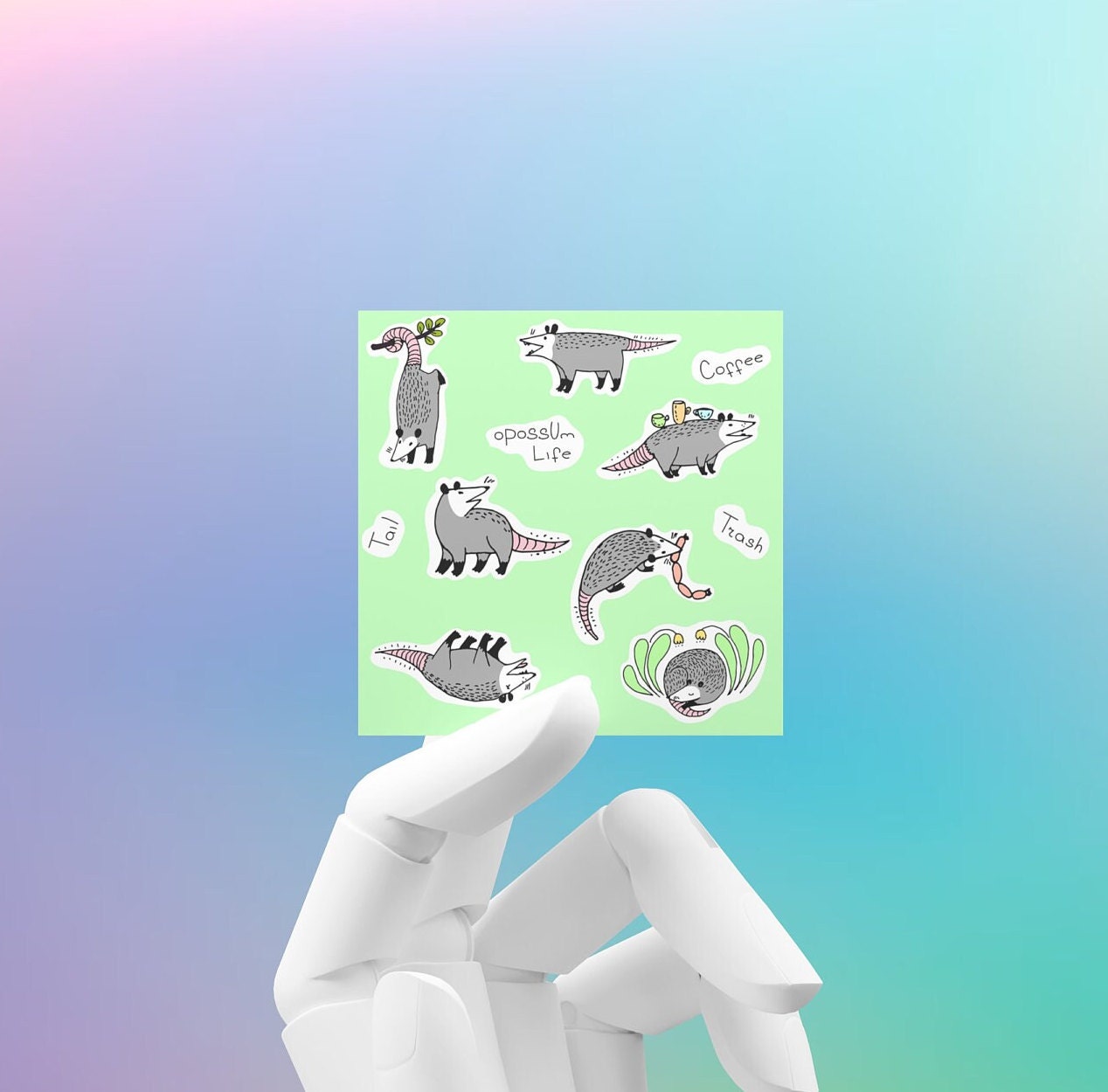 Funny Possum Sticker, Cute Opossum Sticker, Square Vinyl Sticker ...