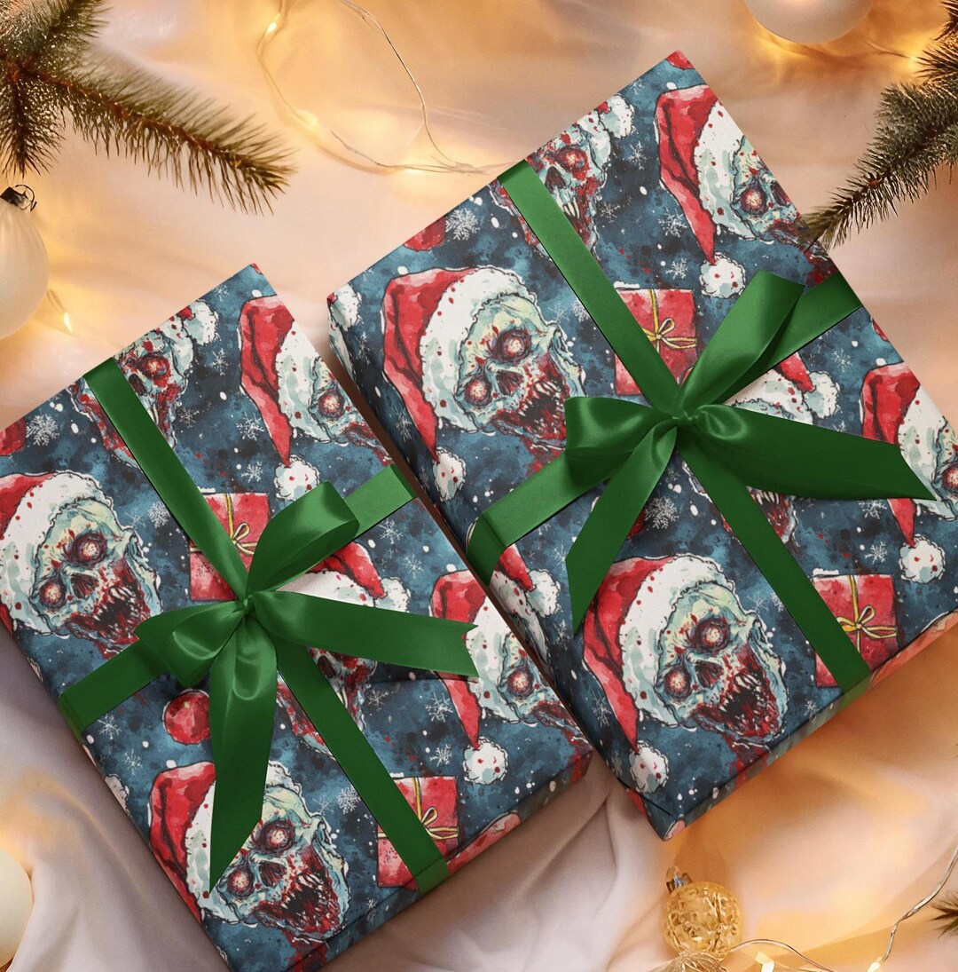 Zombie Christmas Horror Wrapping Paper, Evil Zombie Gift Wrap, Scary ...