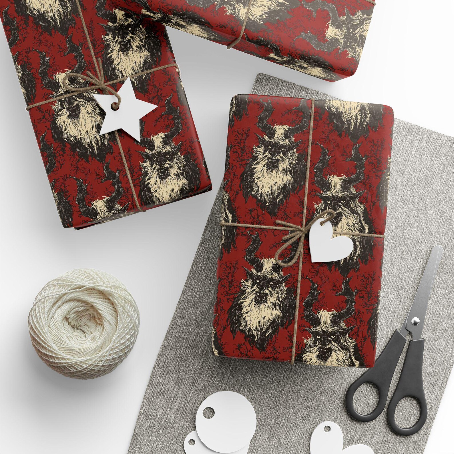 Krampus Wrapping Papers, Holiday Gift Wrap, Demonic Christmas Paper ...