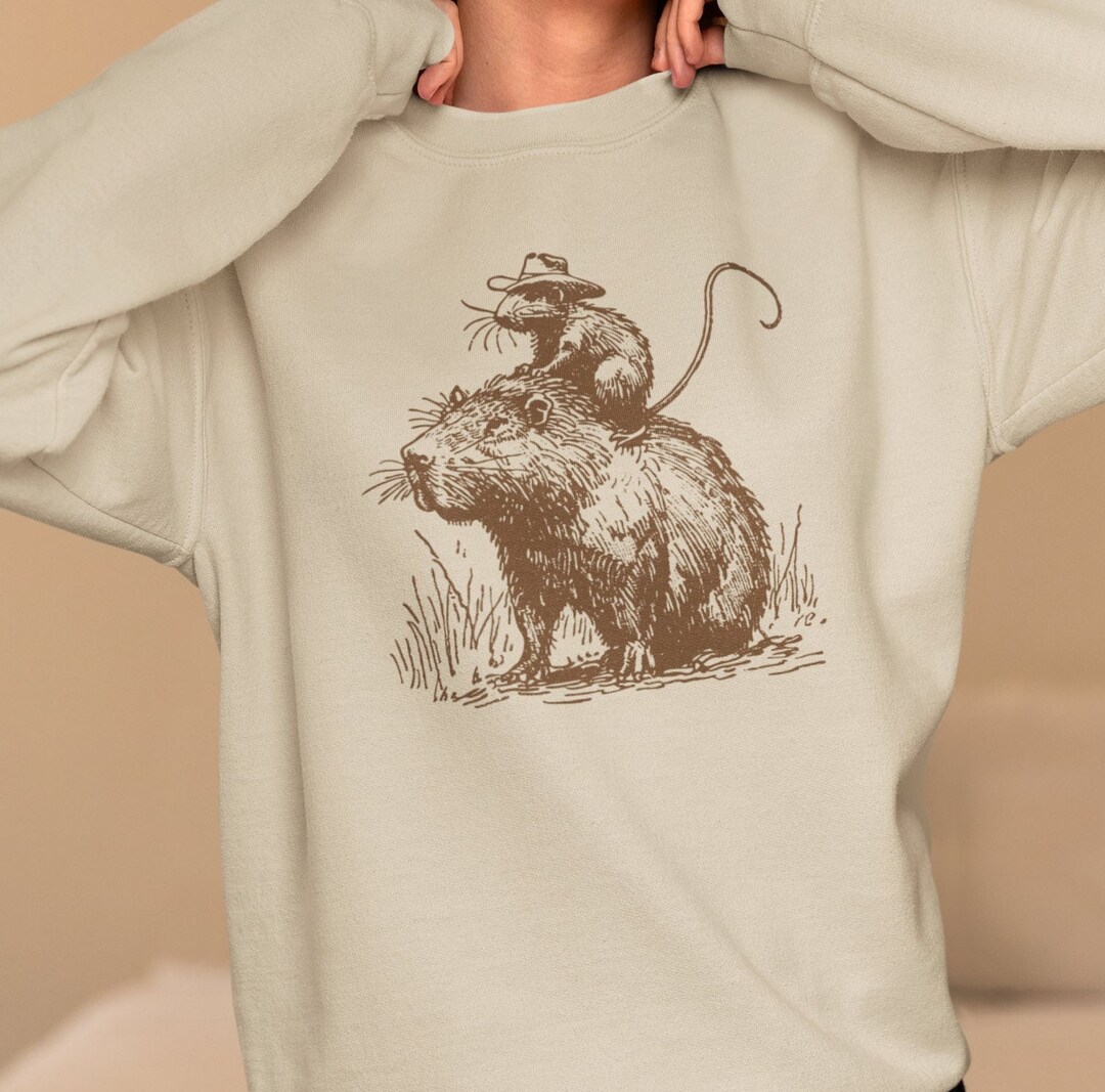Rat Riding A Capybara Sweatshirt, Animal Art Sweatshirt, Cowboy Rat ...