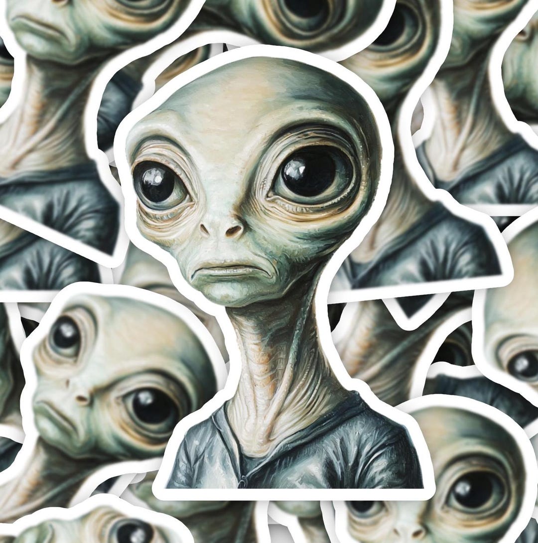Funny Alien Sticker, UFO Sticker, Alien Meme Gift, Alien Drawing ...