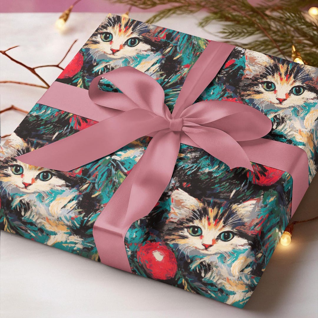 Cat Christmas Wrapping Papers, Holiday Cat Gift Wrap, Kitten Wrapping ...