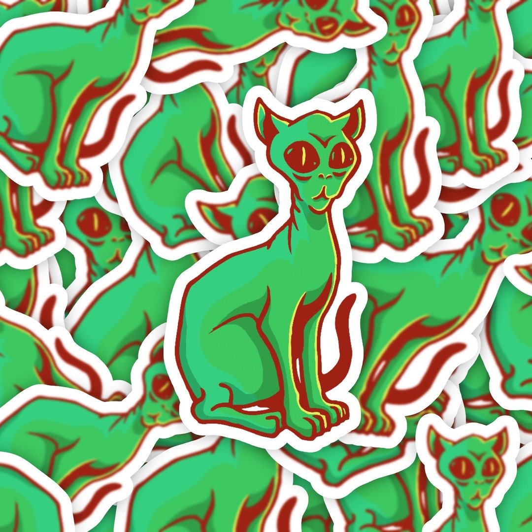 Alien Cat Sticker, Alien Kiss-cut Sticker, UFO Cat Sticker, Space Cat ...